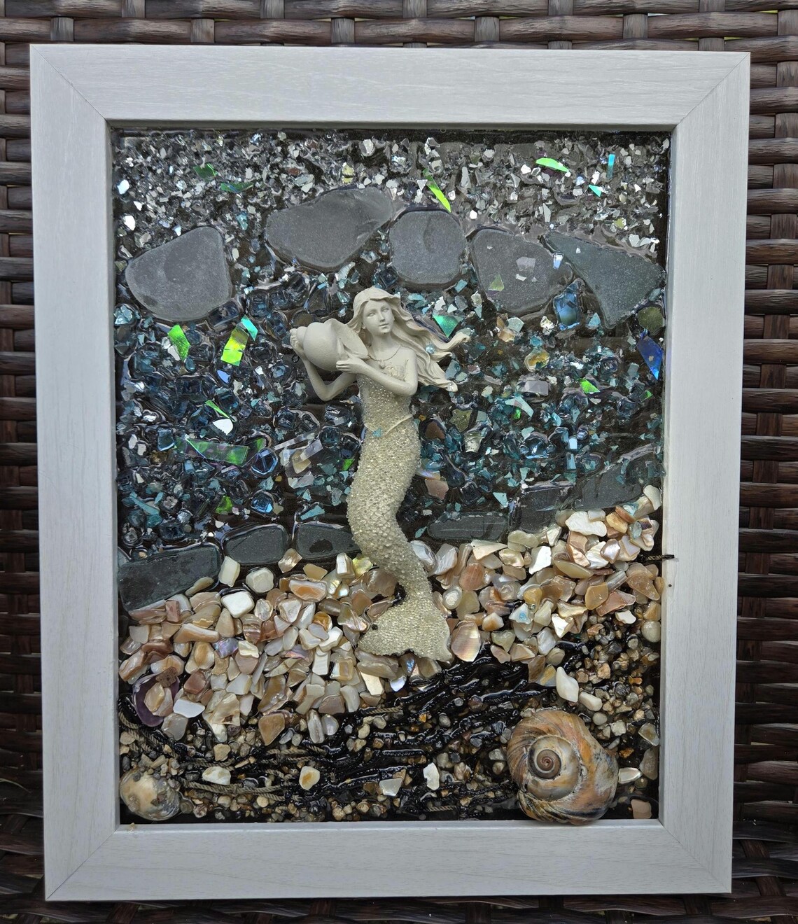 Mermaid Art, Resin Coastal Wall Hanging, Sea Glass, Beach Wall Art ...