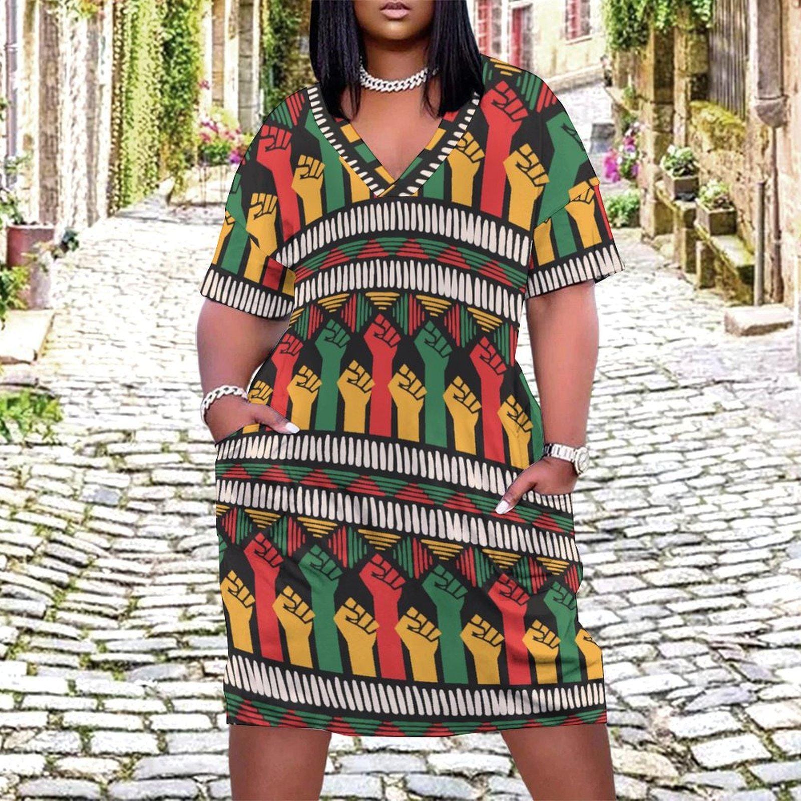 Juneteenth No. 4 Celebration Dress | Red Black Green Gold Print | V ...