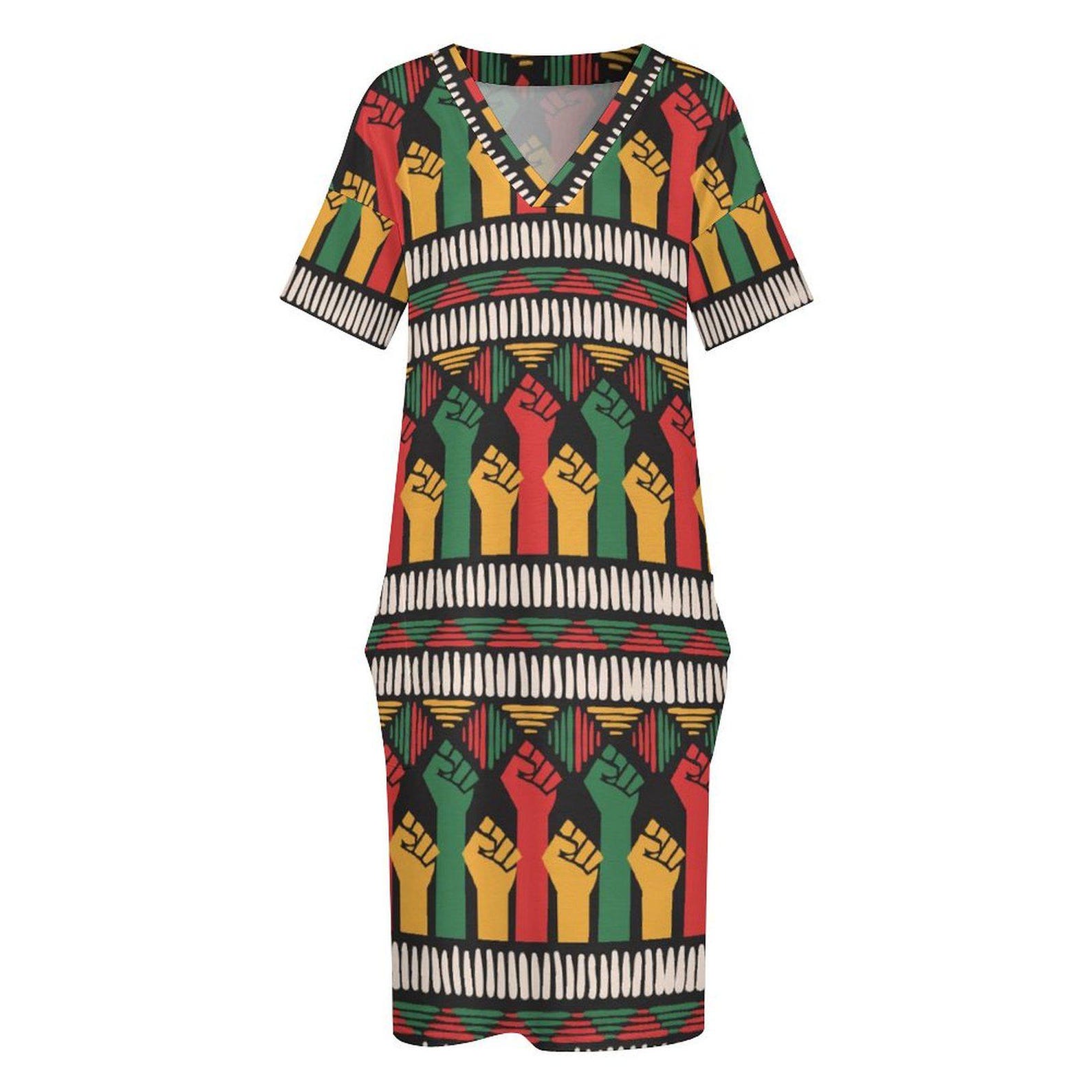 Juneteenth No. 4 Celebration Dress | Red Black Green Gold Print | V ...