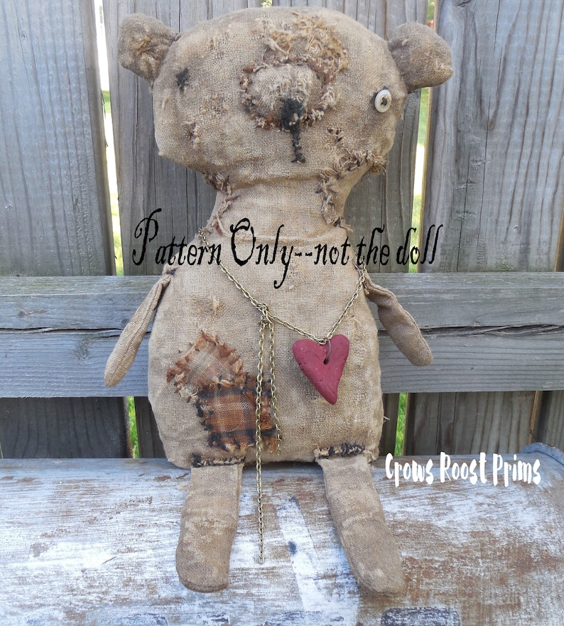 Primitive Folk Art Bear 397 Tattered Ted Bear Doll Epattern - Etsy