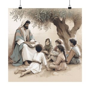 Christian Wall Art, Jesus Teaching Little Children Under an Olive Tree ...