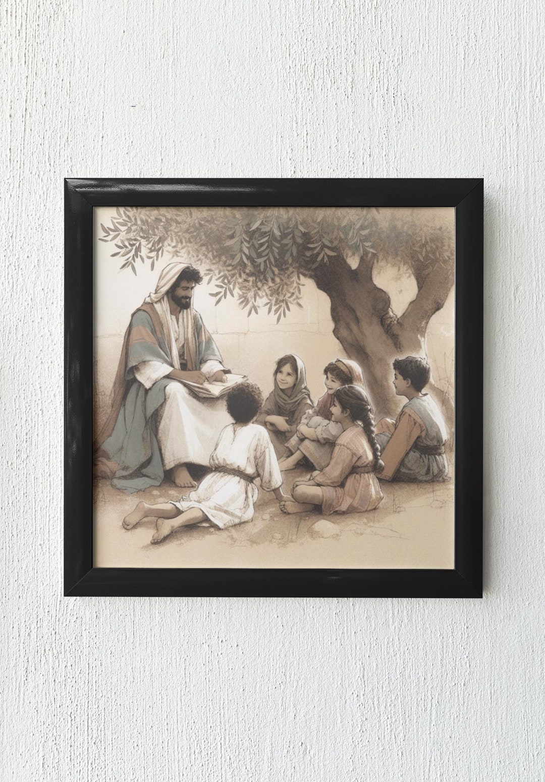 Christian Wall Art, Jesus Teaching Little Children Under an Olive Tree ...