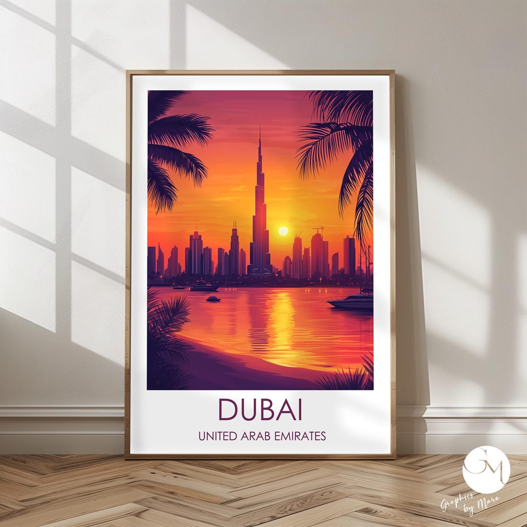Dubai Poster VAE – Skyline bei Sonnenuntergang | Arabische Metropole im ...