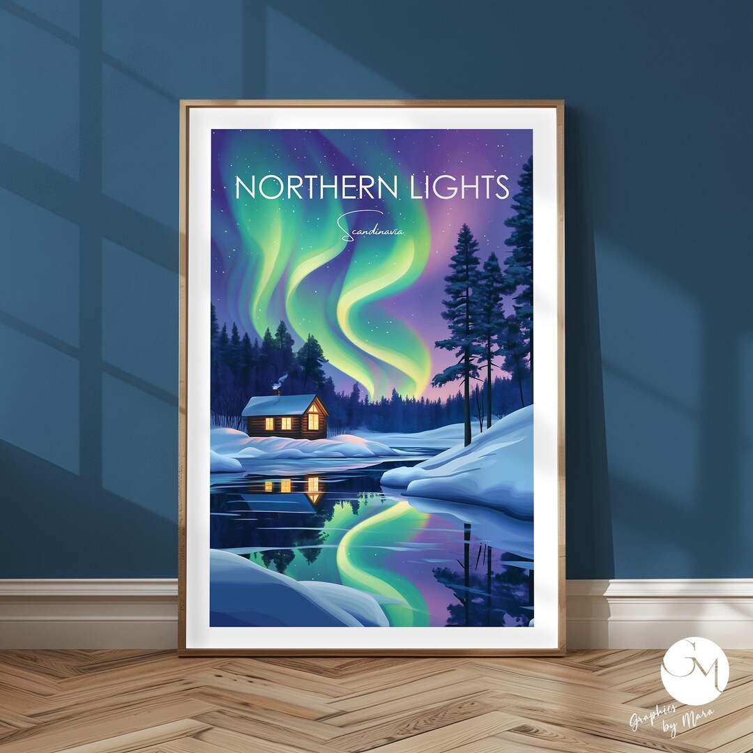 Northern Lights Scandinavia Poster – Magical Light Show & Winter ...
