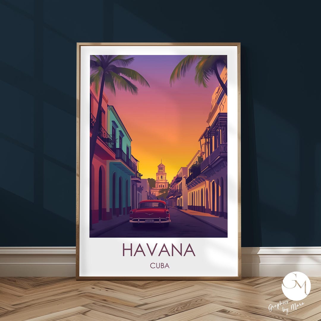 Havana Cuba Travel Poster Print Caribbean Vintage Poster Old Town Art ...