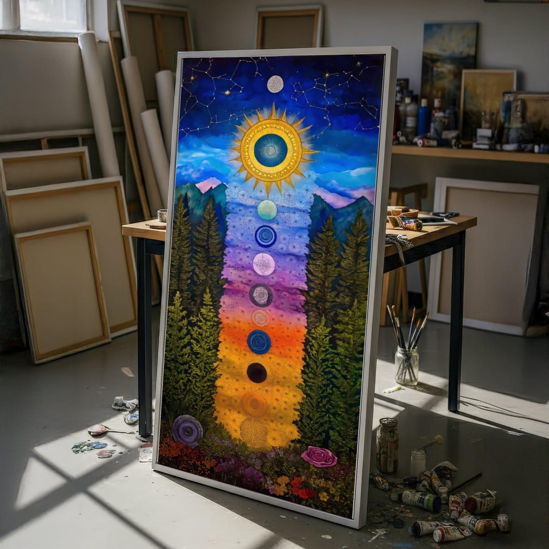 Celestial Chakra Alignment, Spiritual Sun Canvas, Night Sky Wall Art ...