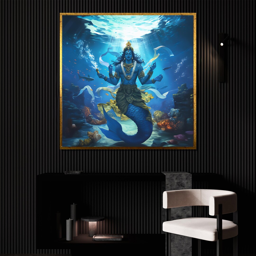 Hindu Deity Canvas Painting, Underwater God Wall Art, Living Room Decor ...