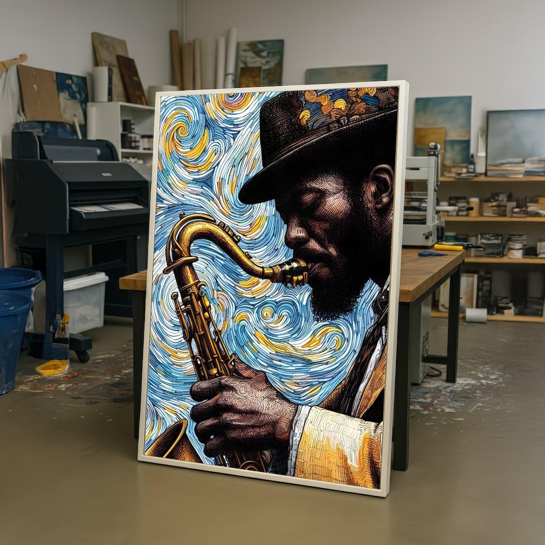 Jazz Saxophone Player Canvas Wall Art, Musical Instrument Art, Vibrant ...