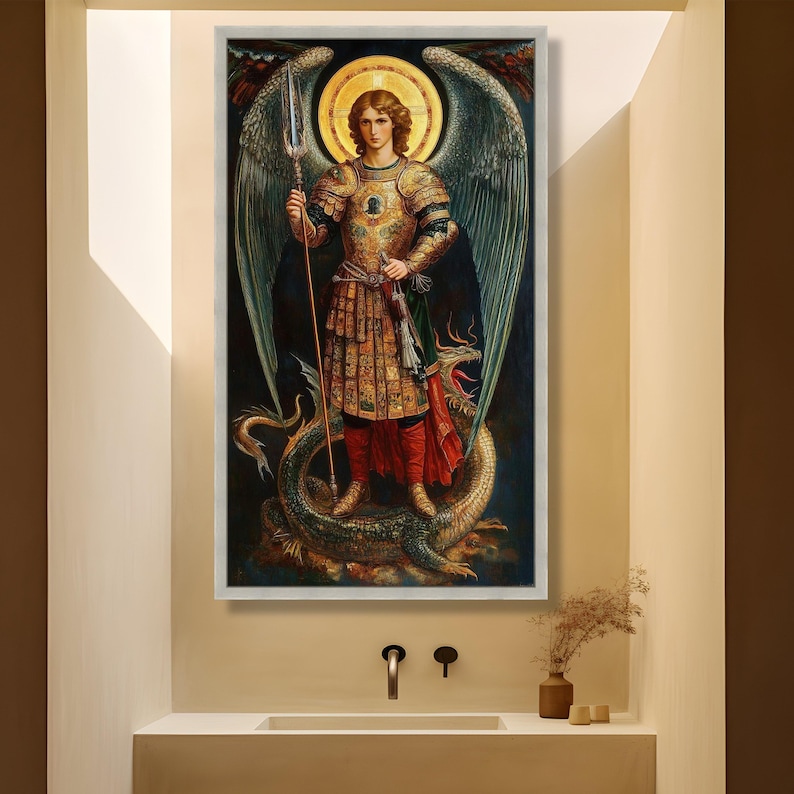 Saint Michael the Archangel Canvas, Angelic Warrior Wall Art, Religious ...