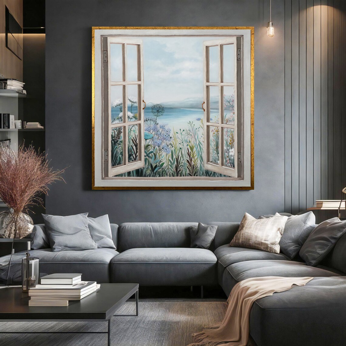 Tranquil Seaside View - Coastal Window Canvas Painting Gift for ...