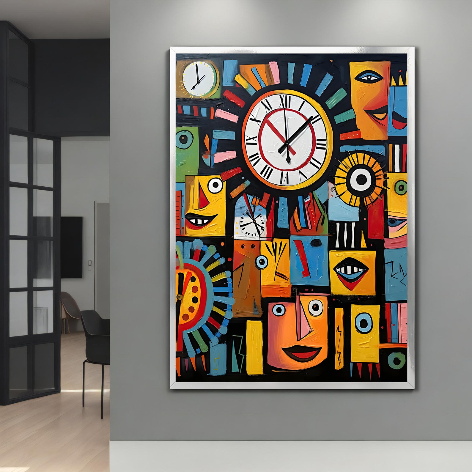 Vibrant Abstract Clock Canvas Painting - Unique Surreal Art for Home ...