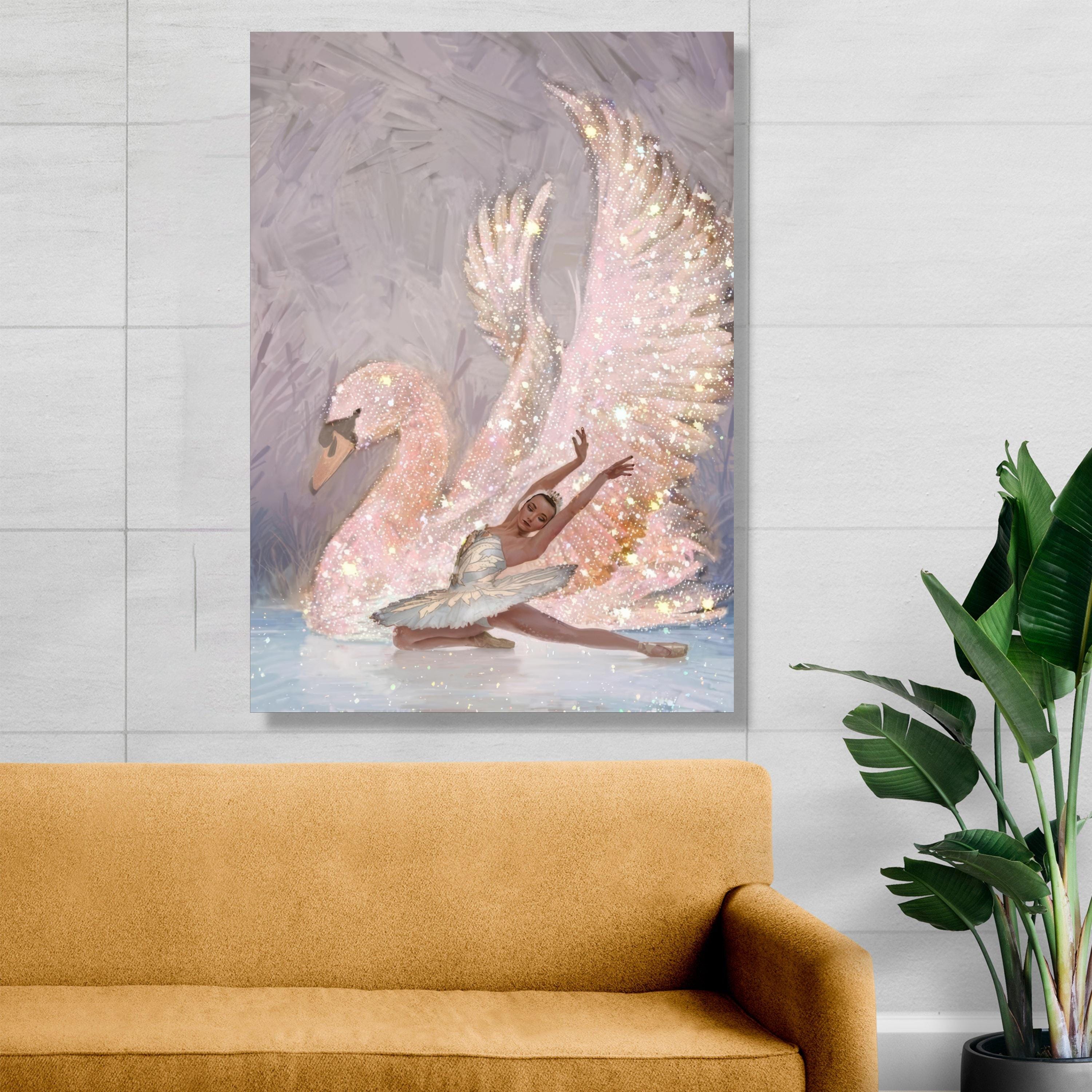Ballet Swan Dance Canvas, Graceful Ballerina Art, Sparkling Swan Wings ...