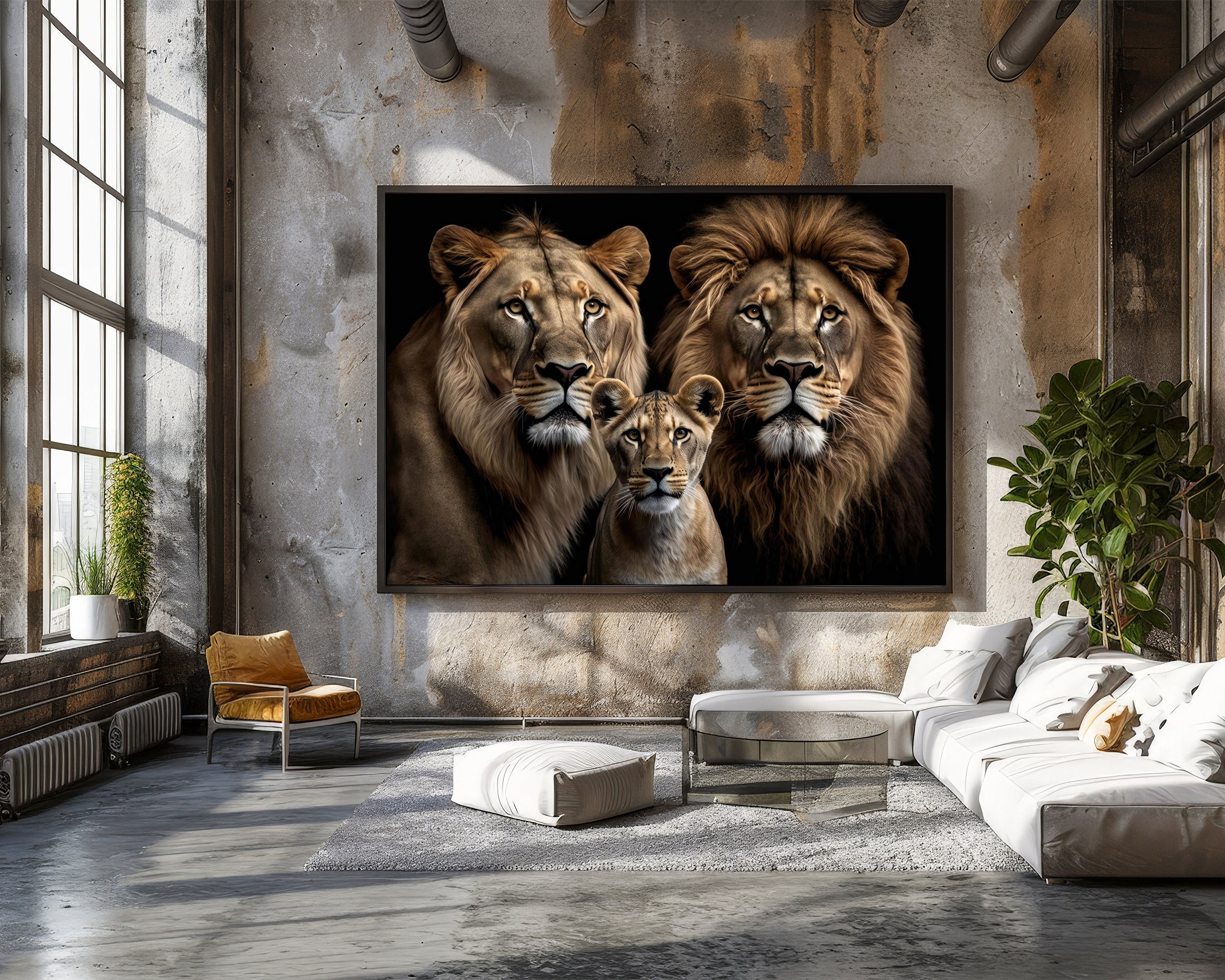Majestic Lion Family Canvas Painting, Regal Wildlife Art, African ...