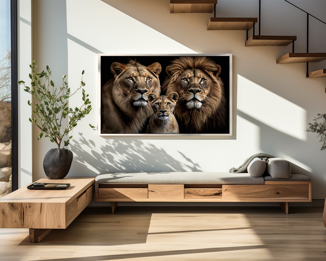 Majestic Lion Family Canvas Painting, Regal Wildlife Art, African ...