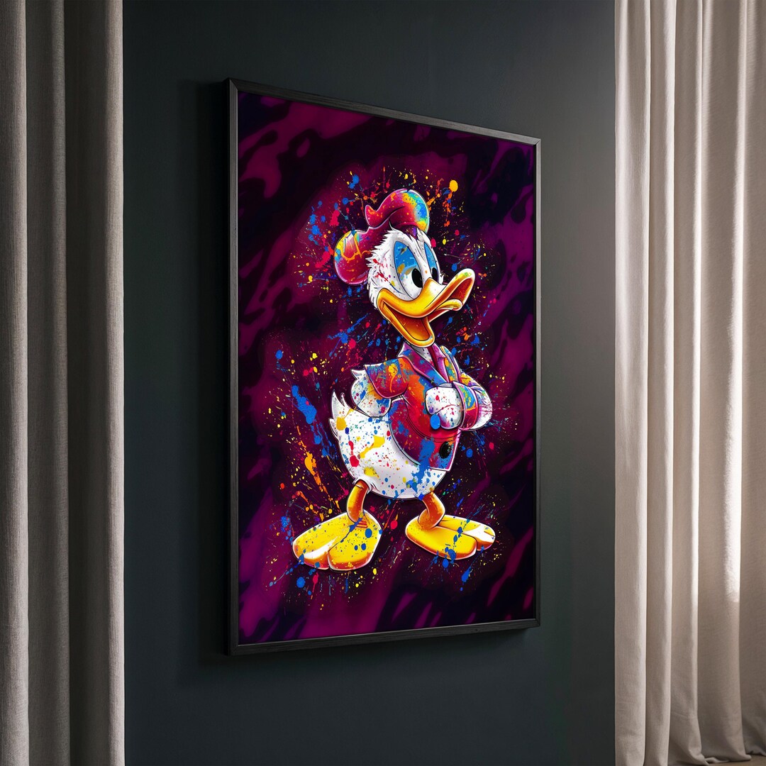 Colorful Cartoon Duck Canvas Painting – Fun and Vibrant Wall Art Gift ...