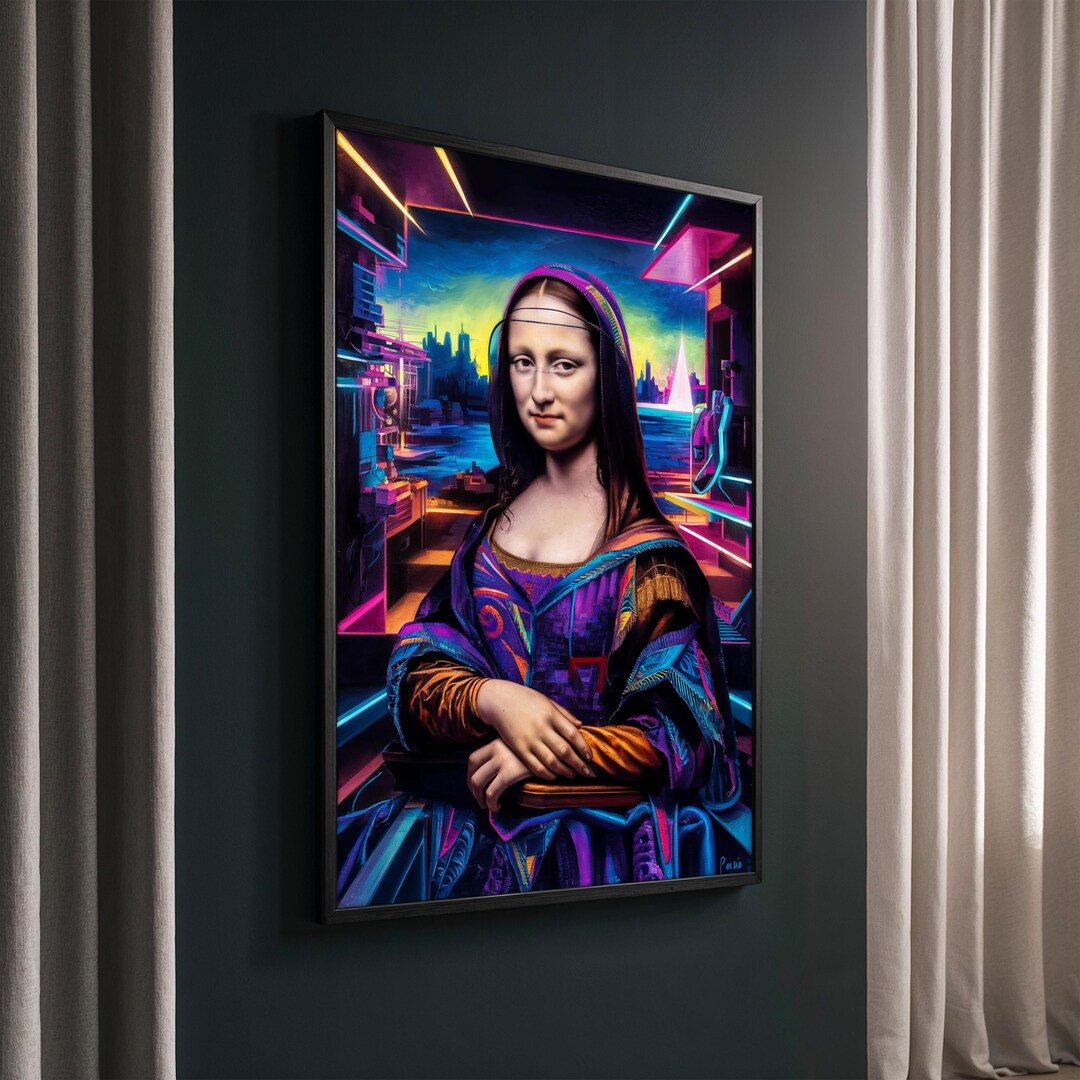 Futuristic Mona Lisa Canvas Painting Gift – Neon City Vibes, Unique ...