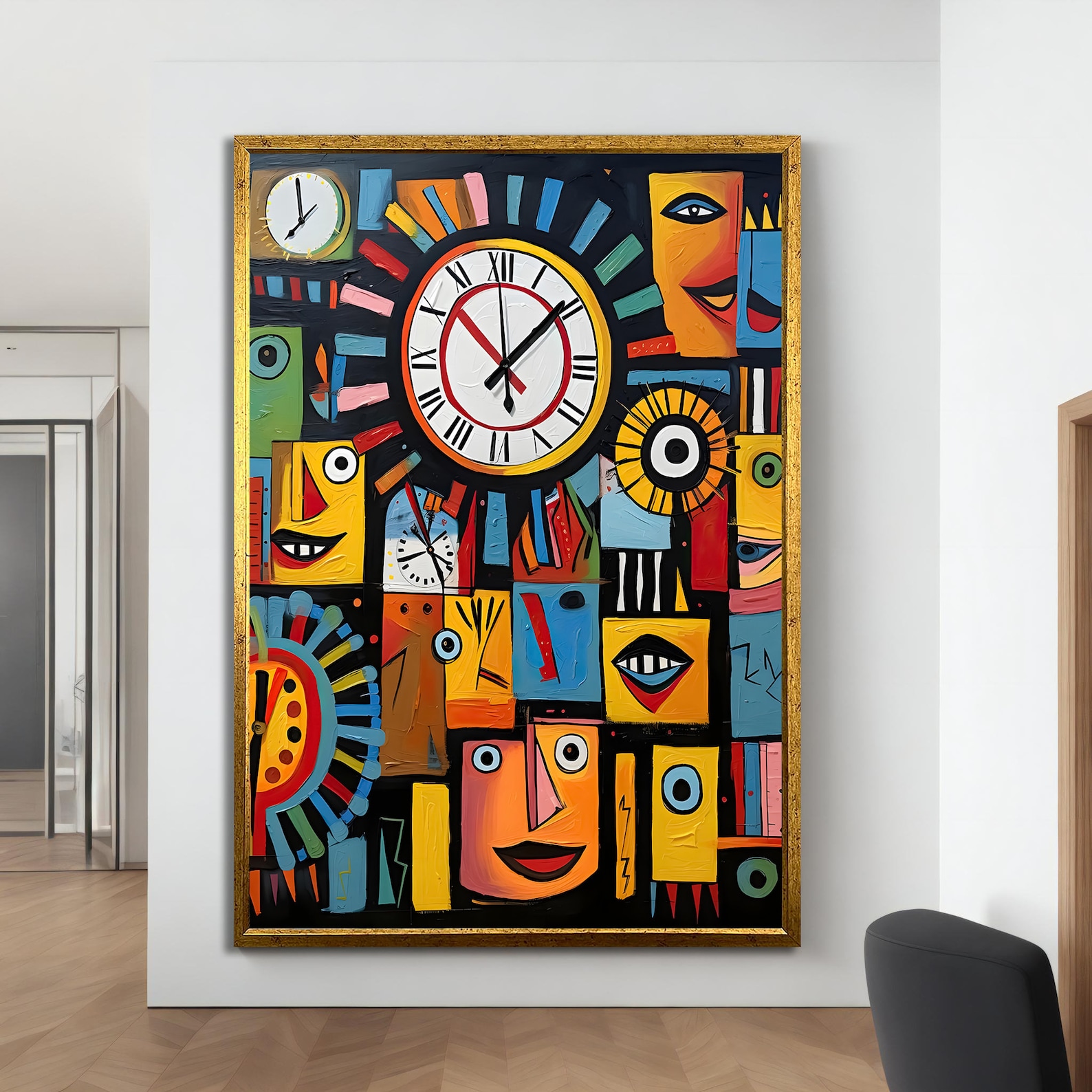 Vibrant Abstract Clock Canvas Painting - Unique Surreal Art for Home ...