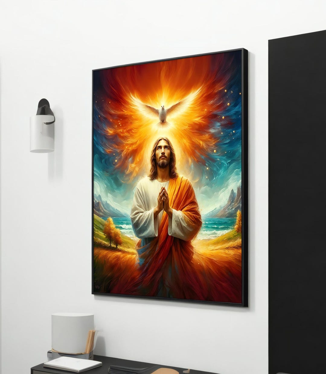Jesus With Holy Spirit Dove Canvas Painting - Spiritual Wall Decor ...