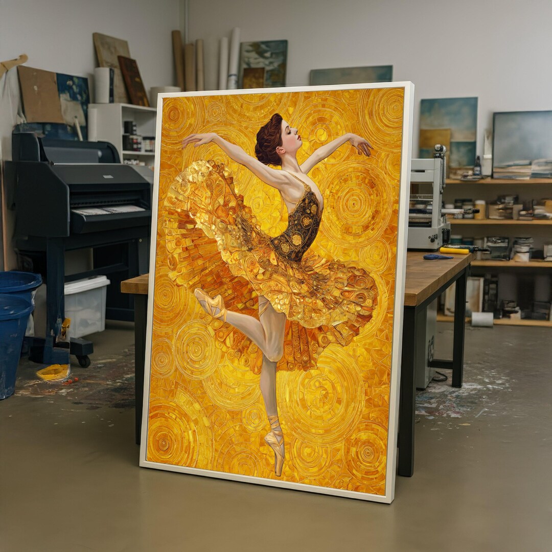 Klimt Style Ballerina Canvas Painting, Golden Ballet Dancer Wall Art ...