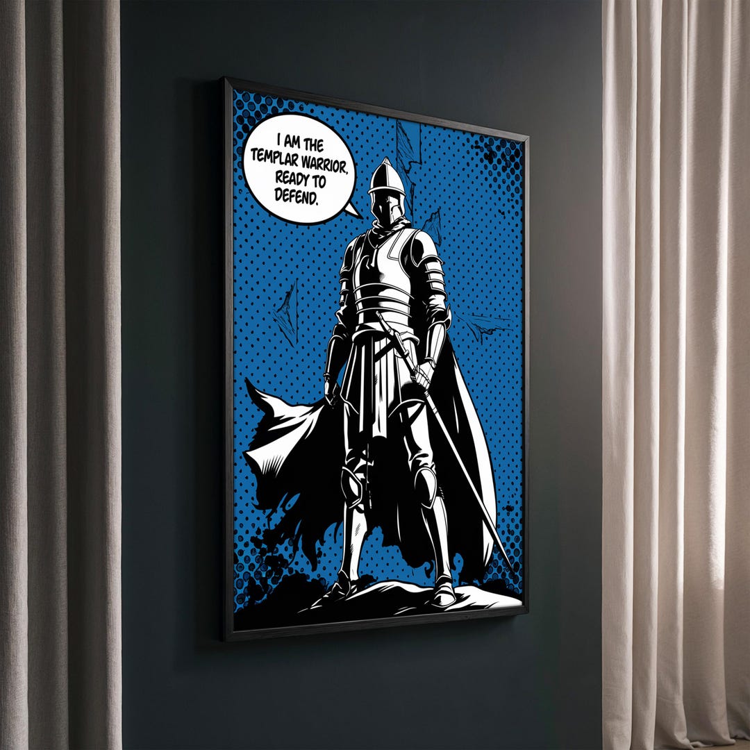 Bold Templar Warrior Canvas Painting – Comic Style Wall Art and Unique ...