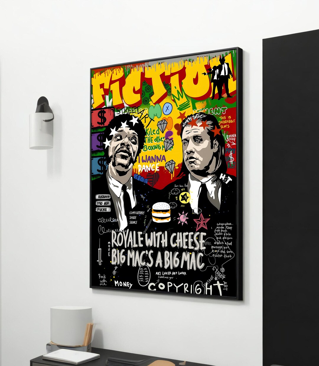 Vibrant Pulp Fiction Graffiti Art Canvas Painting, Bold Urban Decor ...