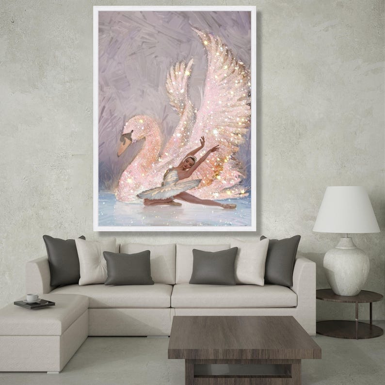 Ballet Swan Dance Canvas, Graceful Ballerina Art, Sparkling Swan Wings ...