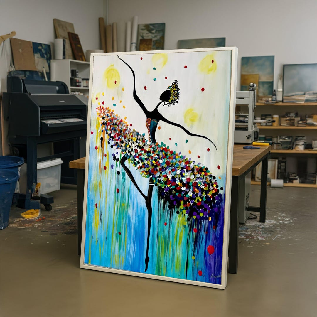 Abstract Ballet Dancer Canvas Wall Art, Colorful Floral Dress Painting ...
