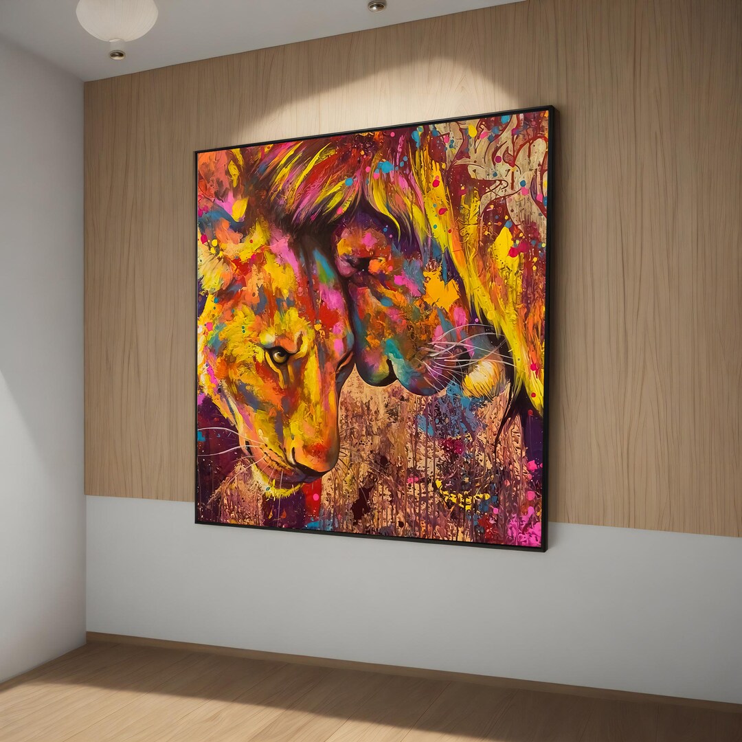 Vibrant Lion and Lioness Abstract Painting: Colorful Canvas Art for ...