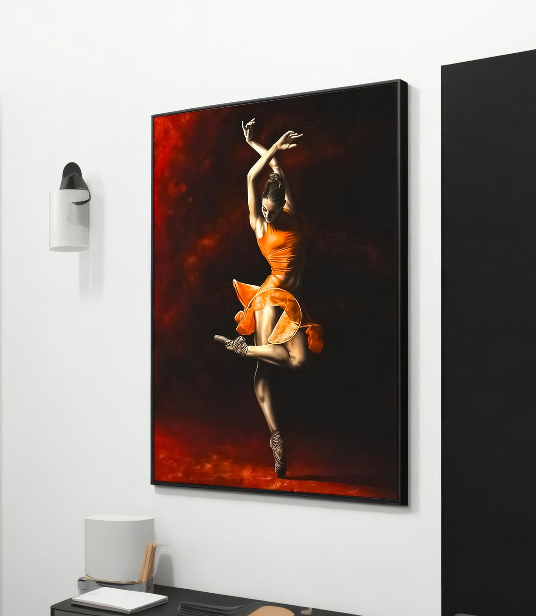 Dance of Fire: Ballerina in Orange Dress - Art Canvas Print, Vibrant ...