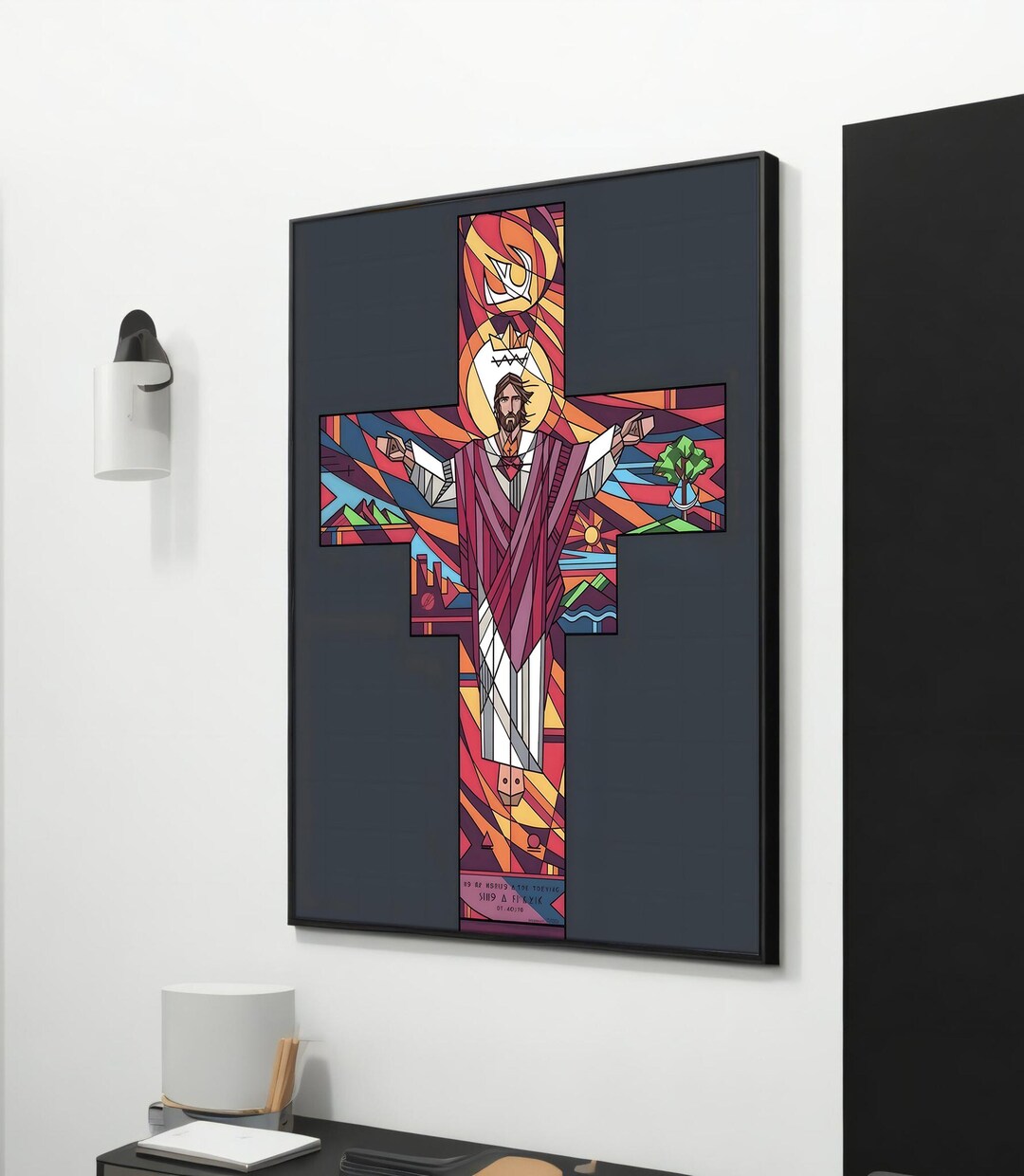 Modern Stained Glass Jesus Cross Canvas - Vibrant Christian Wall Art ...