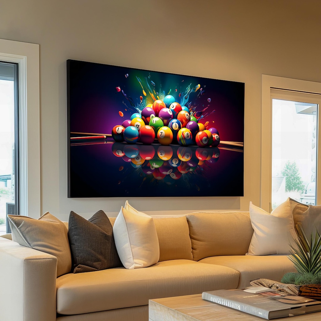Vibrant Billiard Balls Explosion Canvas Painting - Perfect Gift for ...