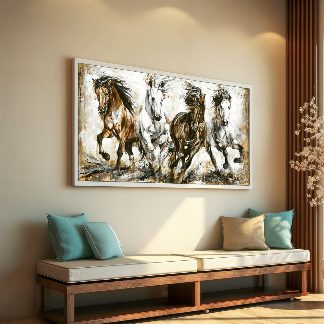 Galloping Horses Canvas Painting, Dynamic Horse Art, Equestrian Wall ...