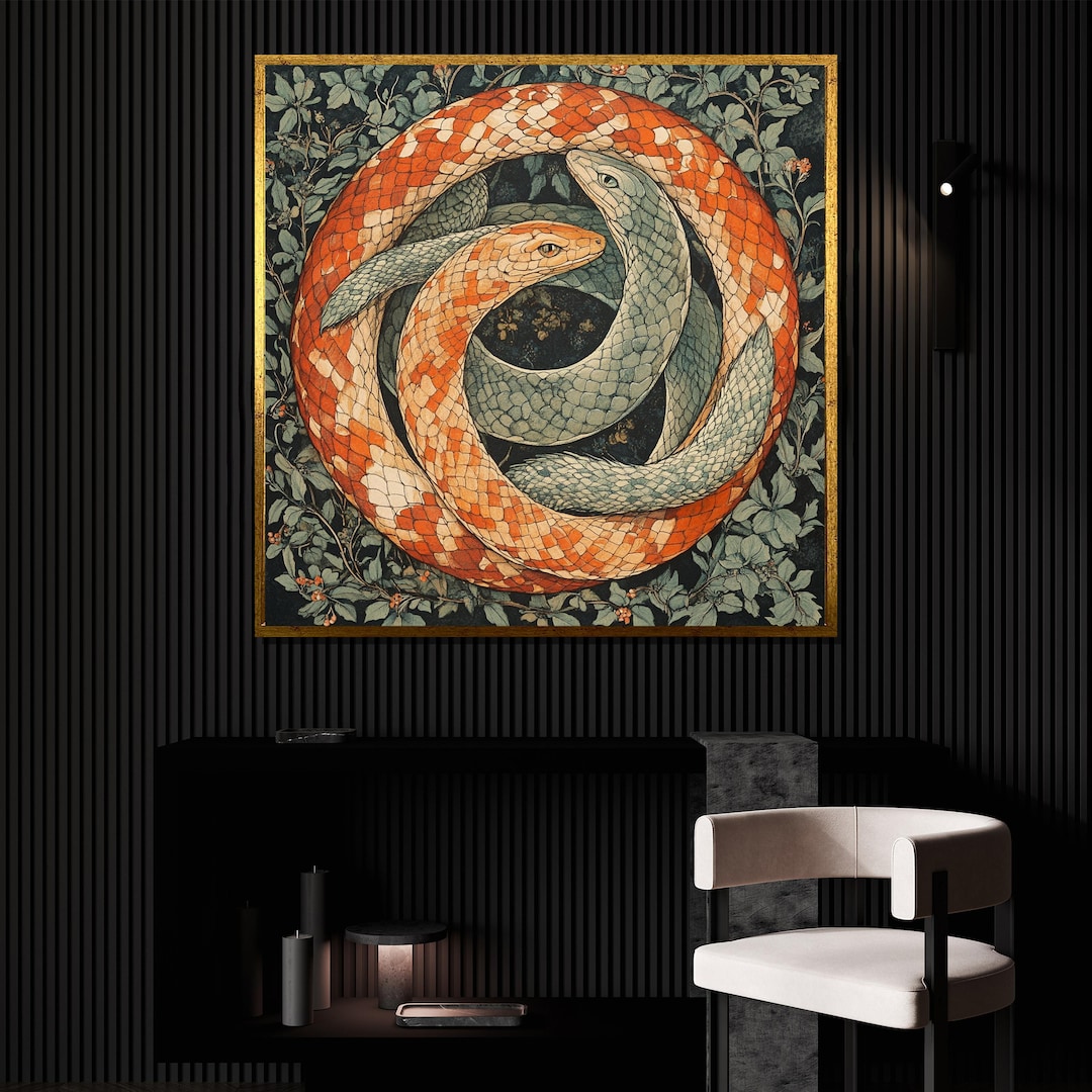 Twin Snakes Symbolic Canvas Painting – Mystical Ouroboros-inspired ...