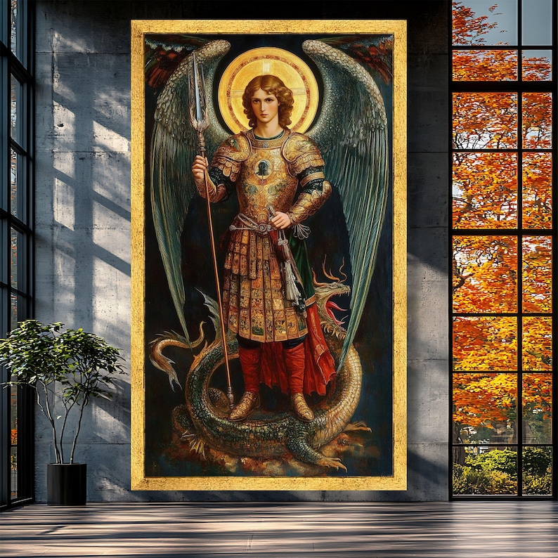 Saint Michael the Archangel Canvas, Angelic Warrior Wall Art, Religious ...
