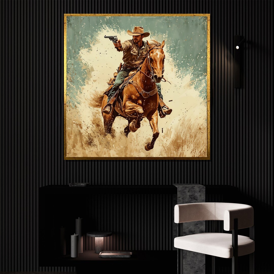 Cowboy Gunfighter Canvas Painting, Western Wall Art, Rustic Home Decor ...