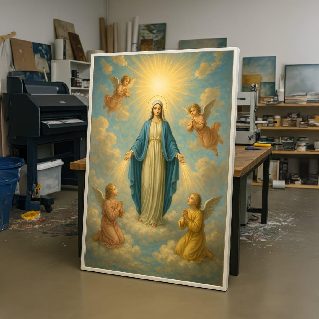 Virgin Mary and Angels Canvas Wall Art, Religious Christian Art, Divine ...