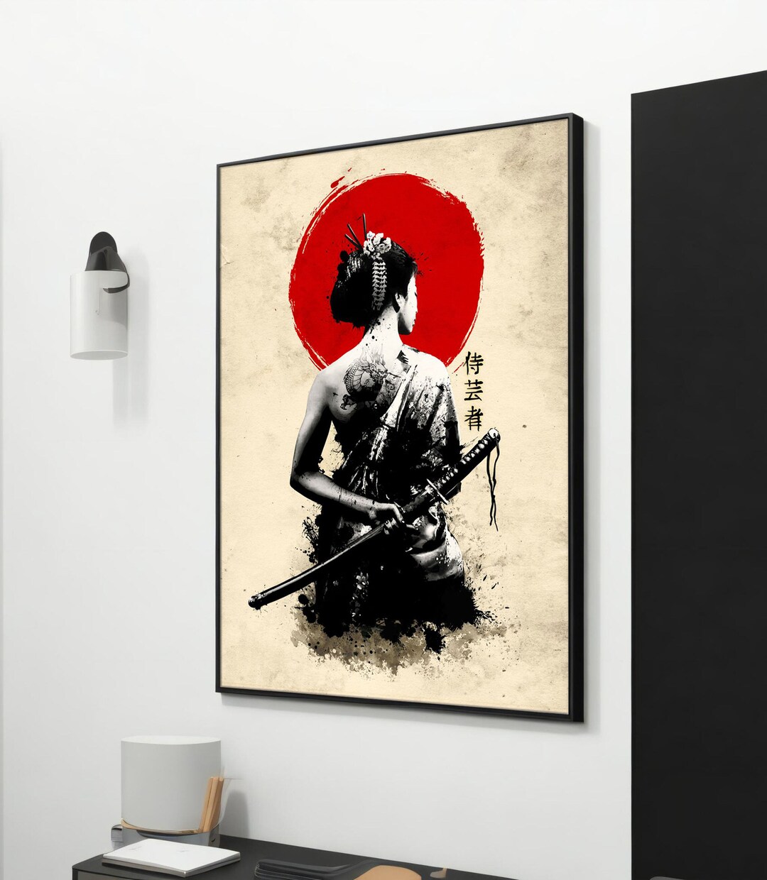 Mystery and Power: Samurai Woman and Dragon Tattoo Ethnic Painting ...