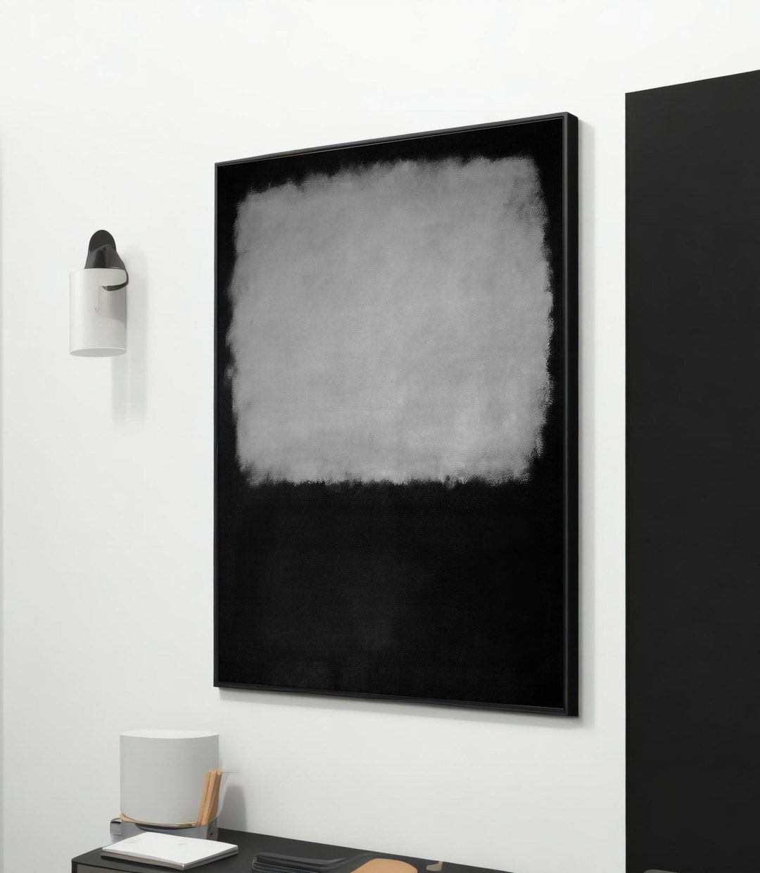 Black White Cloudy Mark Rothko Painting - Modern Minimalist Art Reproduction, Chic Wall Decor ...