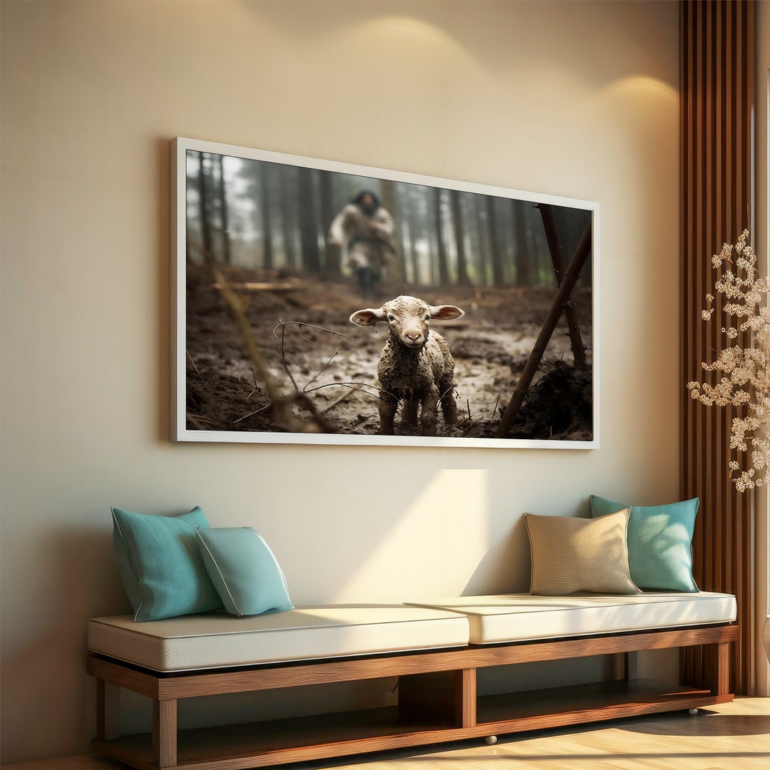 Touching Lost Lamb and Shepherd Canvas Painting - Perfect Gift for ...