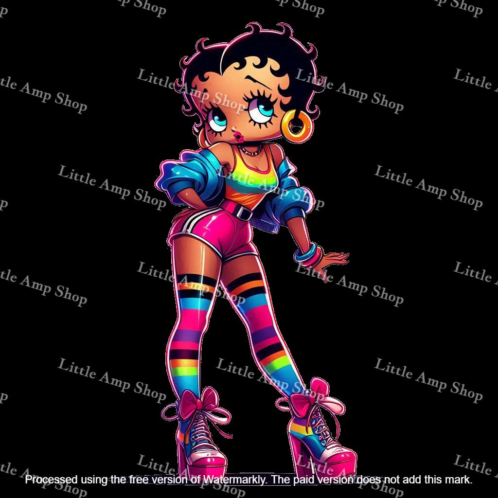 Baddie Boop, Retro, 80's, Neon Retro Digital Art Png Clip Art Prints ...