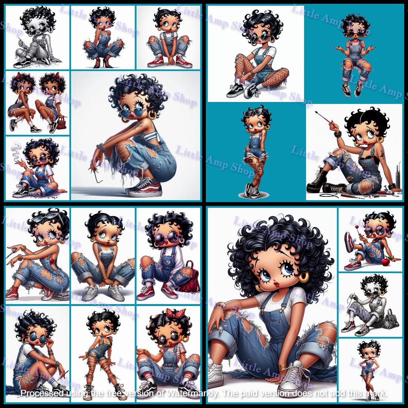 Baddie Betty Boop, Overalls, Vintage Digital Art, Clipart, Print, Betty ...