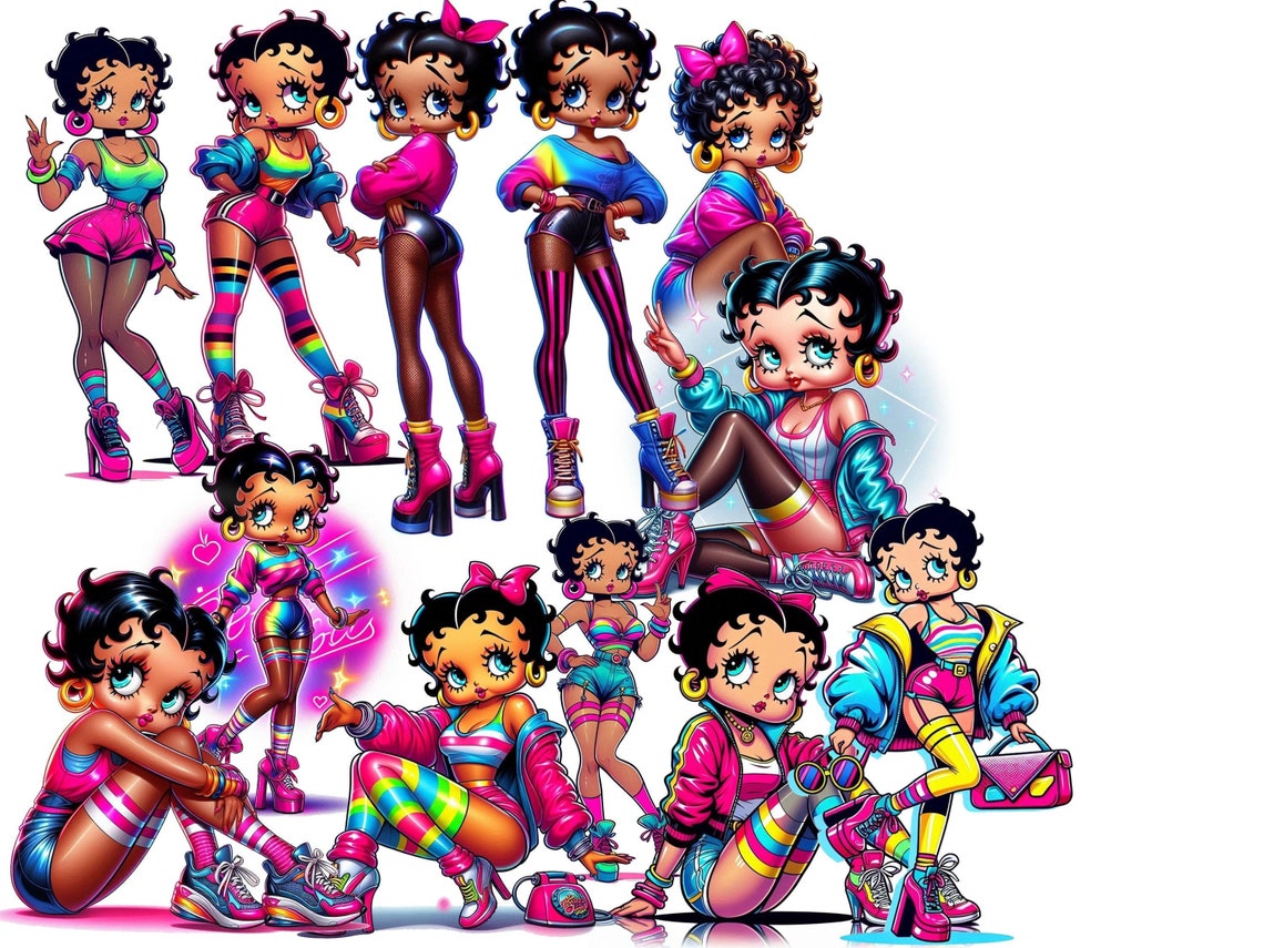 Baddie Boop, Retro, 80's, Neon Retro Digital Art Png Clip Art Prints ...