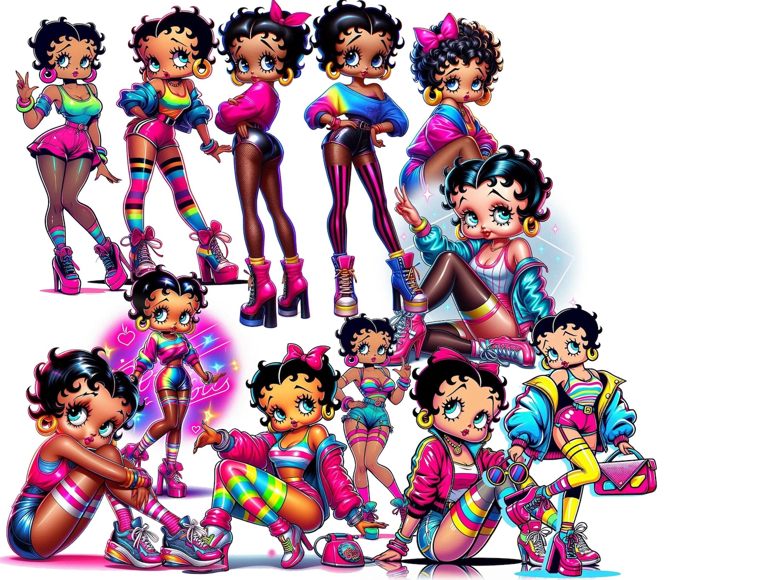 Baddie Boop, Retro, 80's, Neon Retro Digital Art Png Clip Art Prints ...