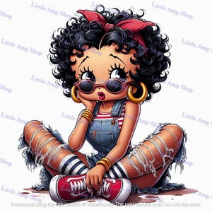Baddie Betty Boop, Overalls, Vintage Digital Art, Clipart, Print, Betty ...