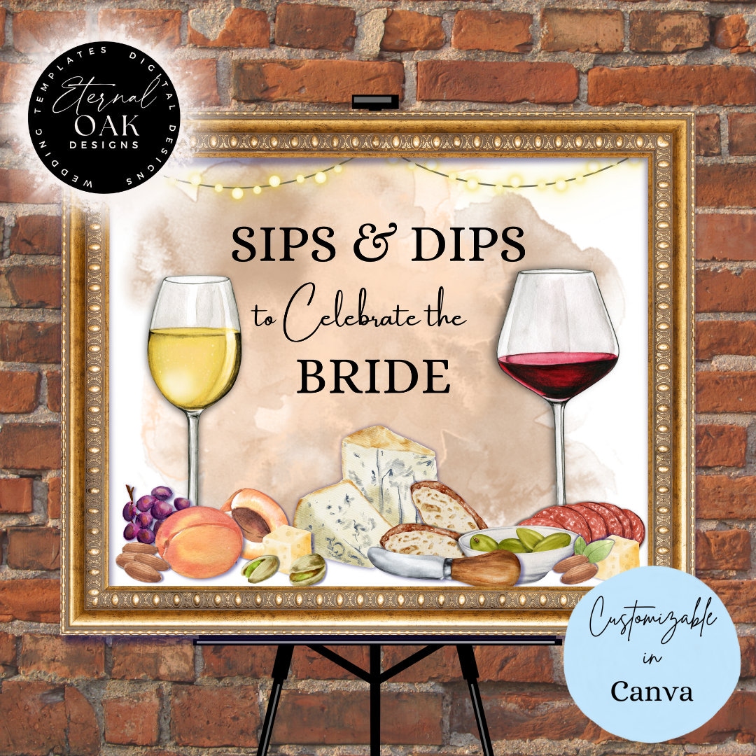 Bachelorette Welcome Sign Template, Sips and Dips Sign, Editable in ...