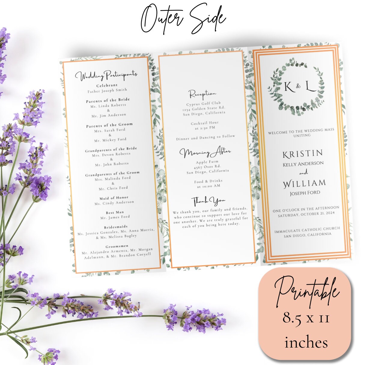Eucalyptus Catholic Wedding Mass Program (full Mass), Trifold Catholic ...
