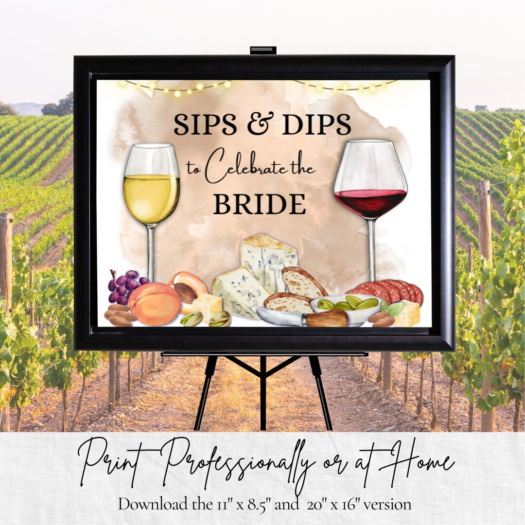 Bachelorette Welcome Sign Template, Sips and Dips Sign, Editable in ...