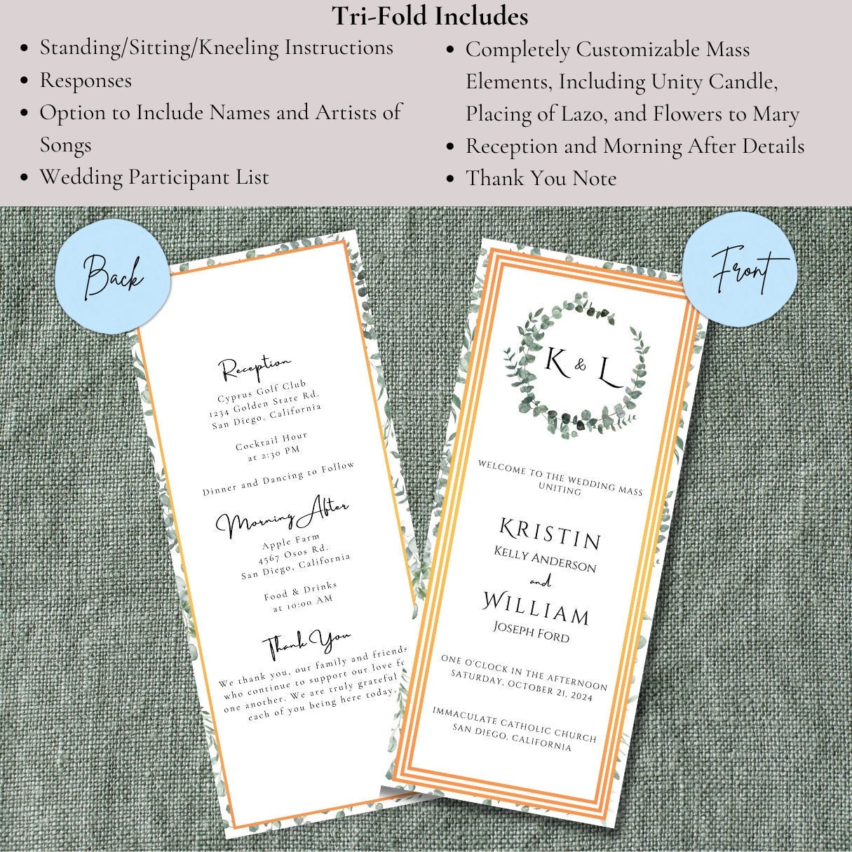Eucalyptus Catholic Wedding Mass Program (full Mass), Trifold Catholic ...