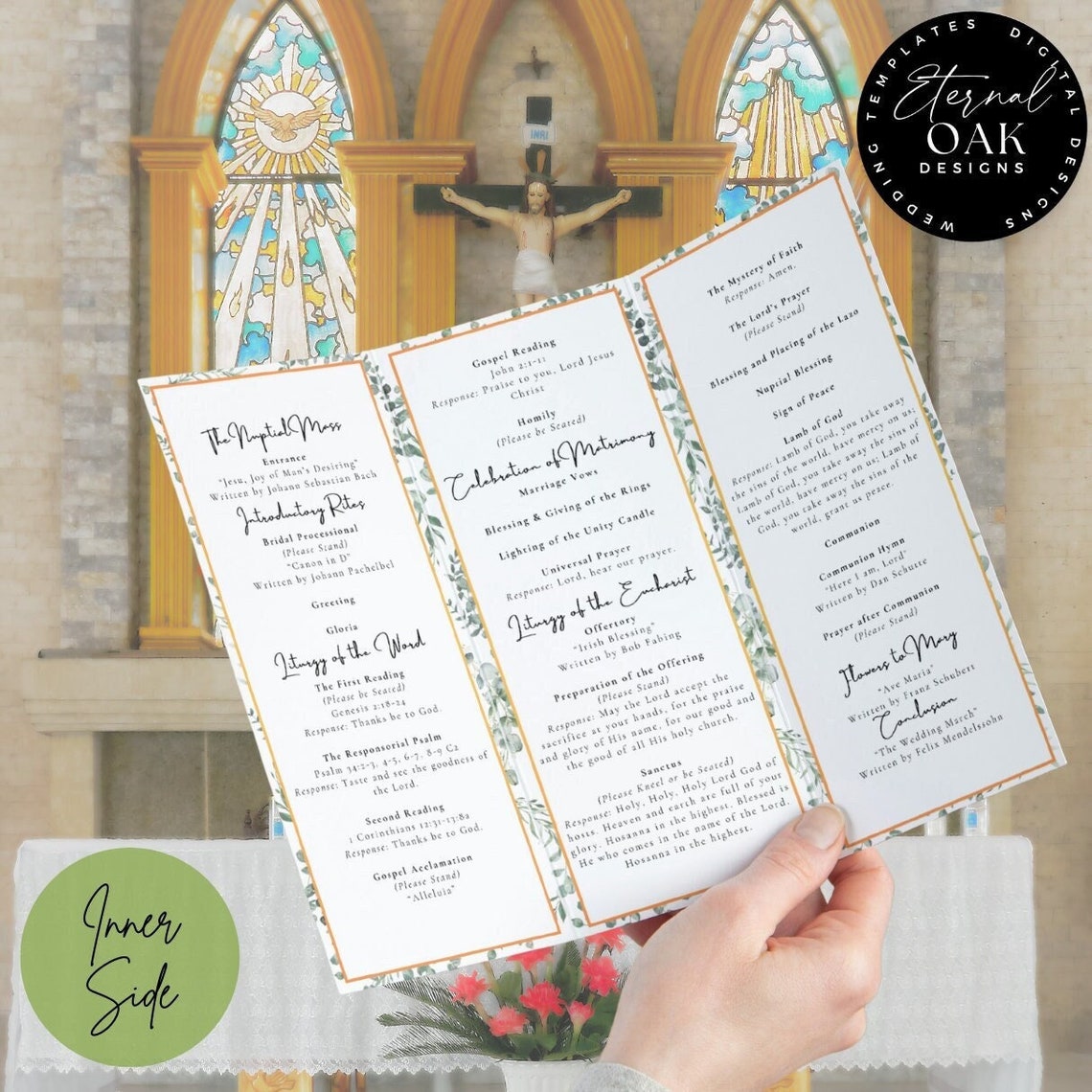 Eucalyptus Catholic Wedding Mass Program full Mass, Trifold Catholic ...
