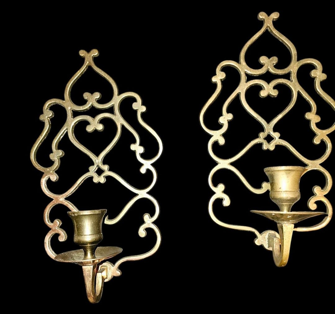 Pair VTG Solid Brass Ornate Scrolls Candle Sconces India Patina - Etsy